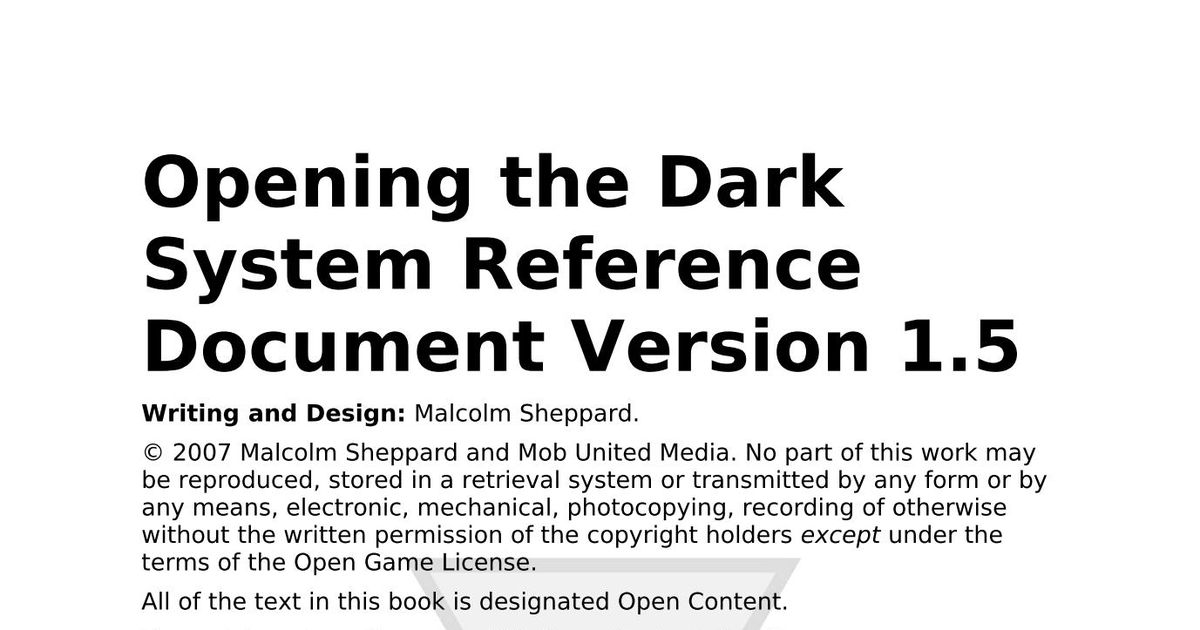 Opening The Dark System Reference Document RPG Item RPGGeek