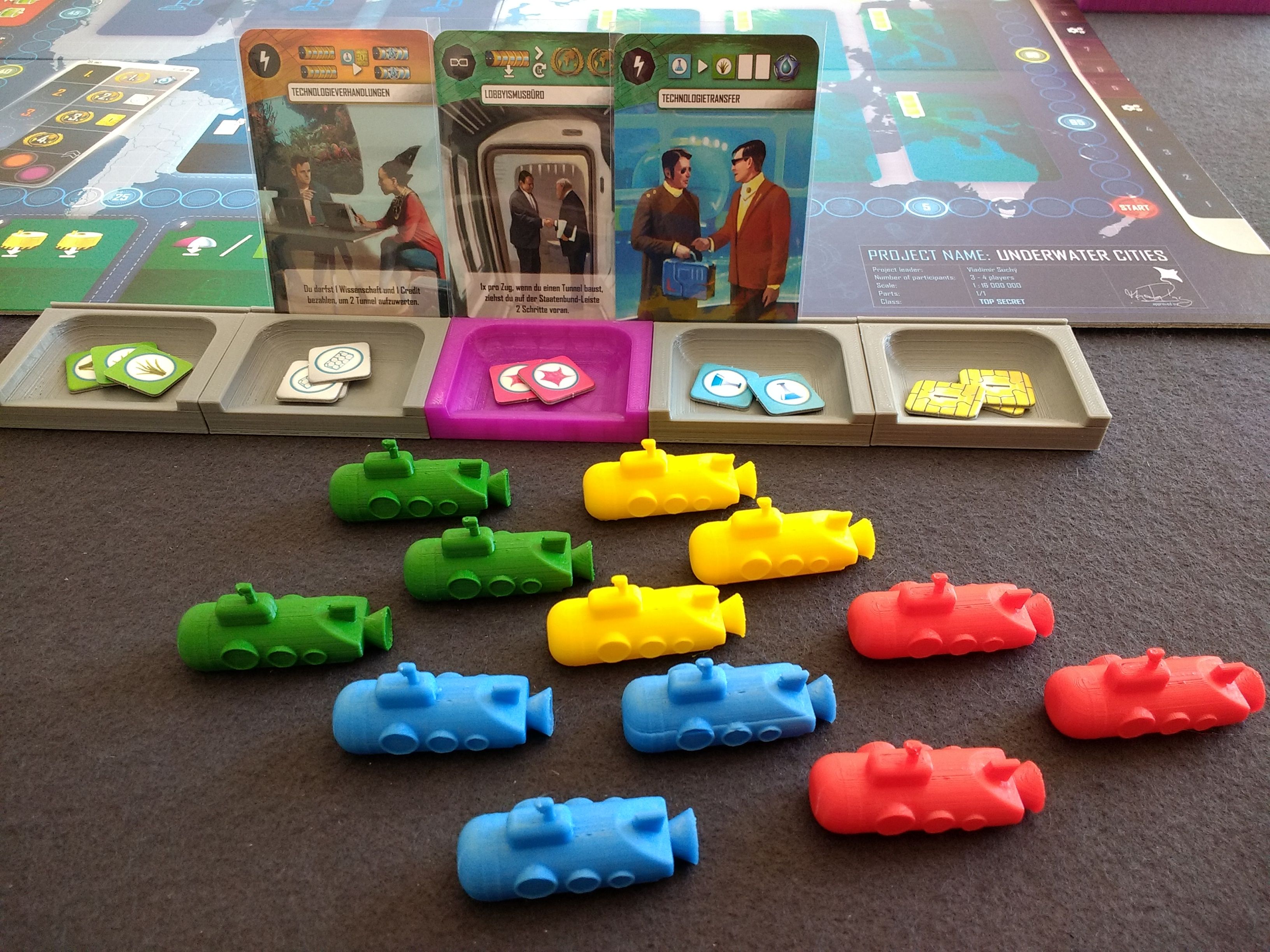 3D printed U-Boot as player tokens | Underwater Cities