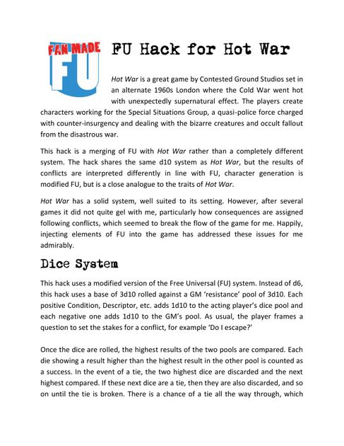 FU Hack for Hot War | RPG Item | RPGGeek