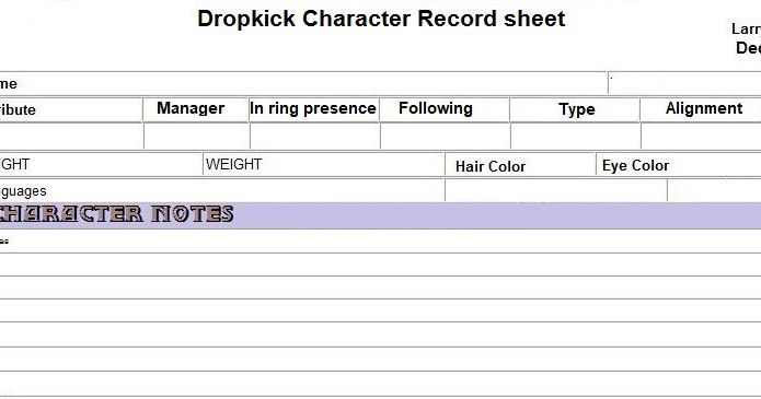 Drop Kick Character Record Sheet | RPG Item | BoardGameGeek