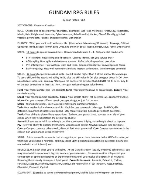 Gundam RPG Rules | RPG Item | RPGGeek