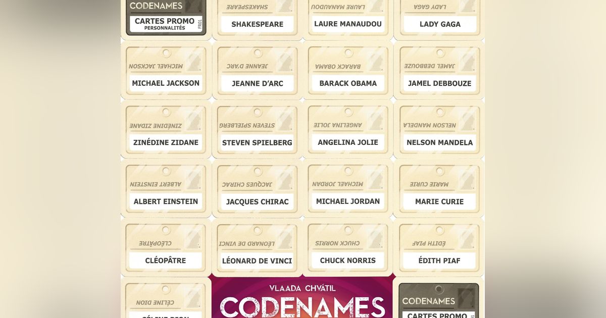 Codenames: Cartes promo – Personnalités | Board Game | BoardGameGeek