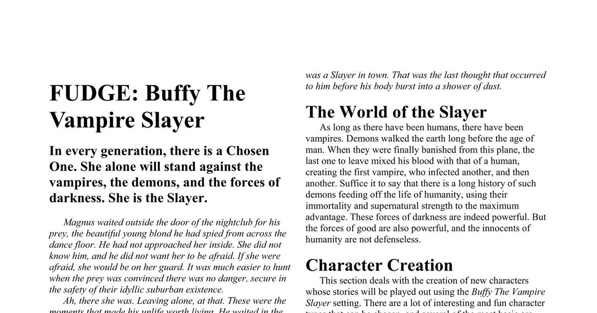 FUDGE: Buffy the Vampire Slayer | RPG Item | BoardGameGeek