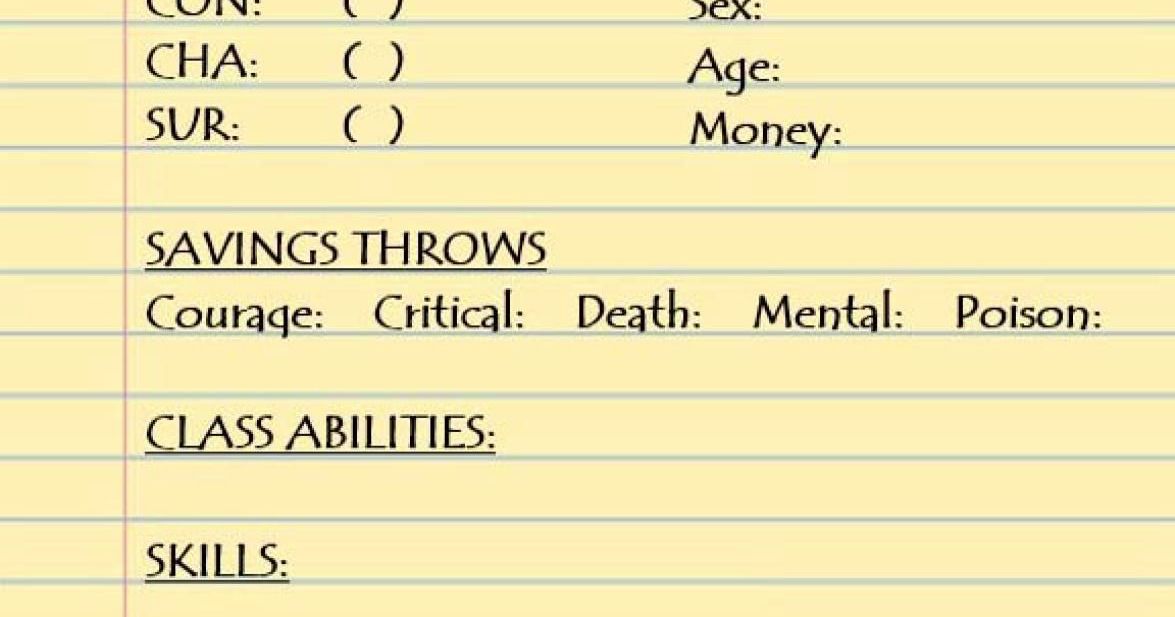 Dark Places And Demogorgons Character Sheet Rpg Item Rpggeek 