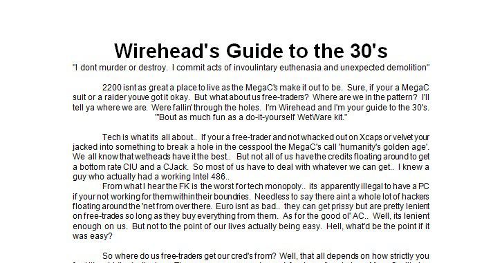 Wirehead's Guide to the 30's | RPG Item | RPGGeek