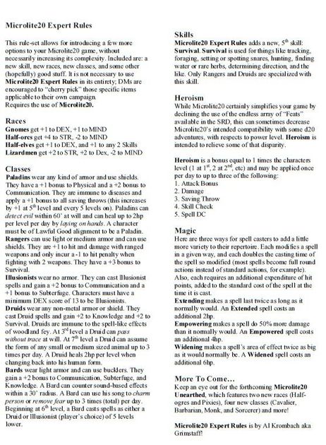 Microlite20: Expert Rules | RPG Item | RPGGeek