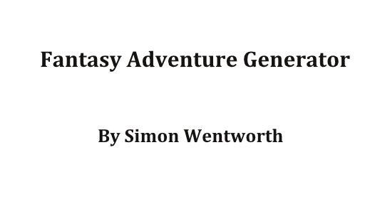 Fantasy Adventure Generator | RPG Item | RPGGeek