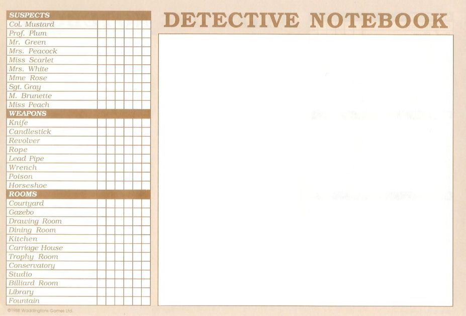 Clue Detective Notepad