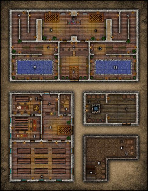 VTT Map Set 068: Bath House, Library, Well Shed & Cellar | RPG Item ...