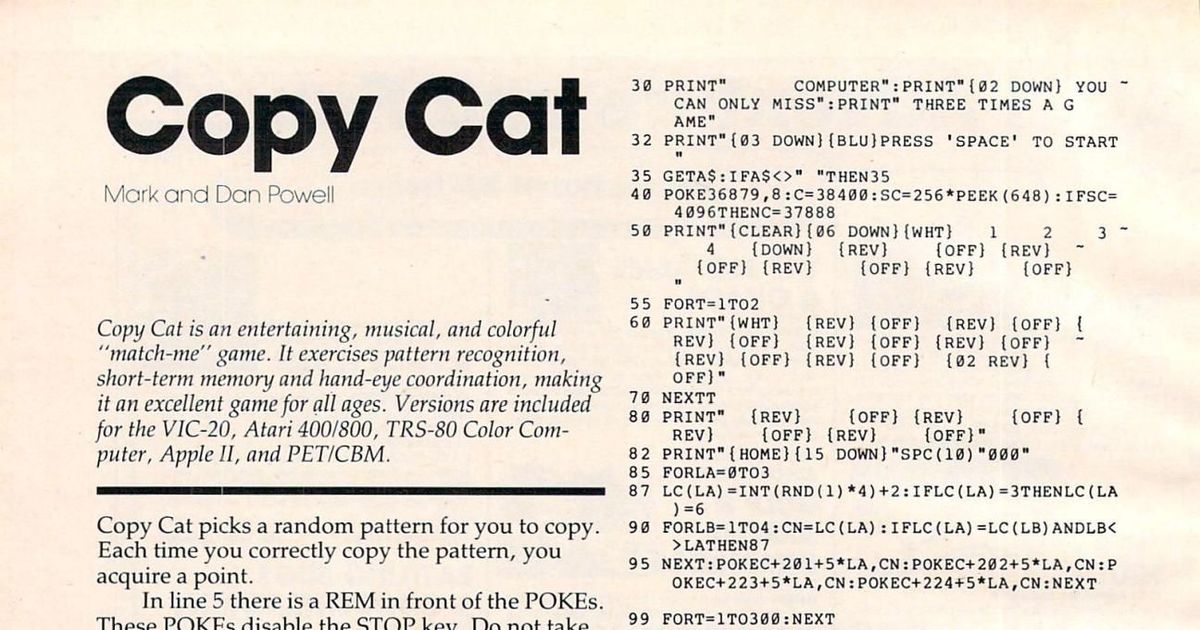 Copy Cat | Video Game | VideoGameGeek