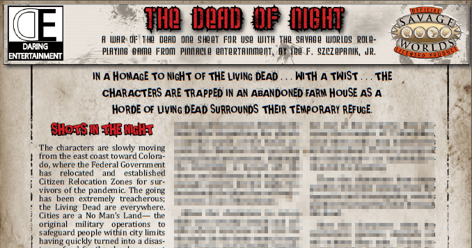 War of the Dead: The Dead of Night | RPG Item | RPGGeek