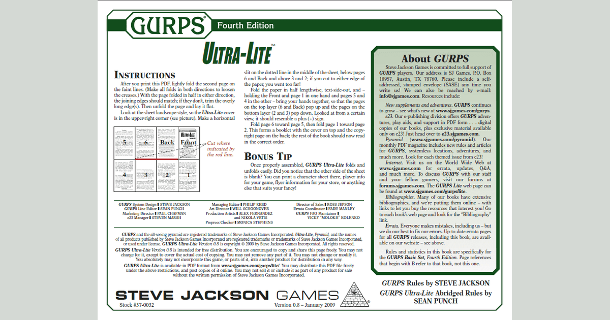 GURPS Ultra-Lite | RPG Item | RPGGeek