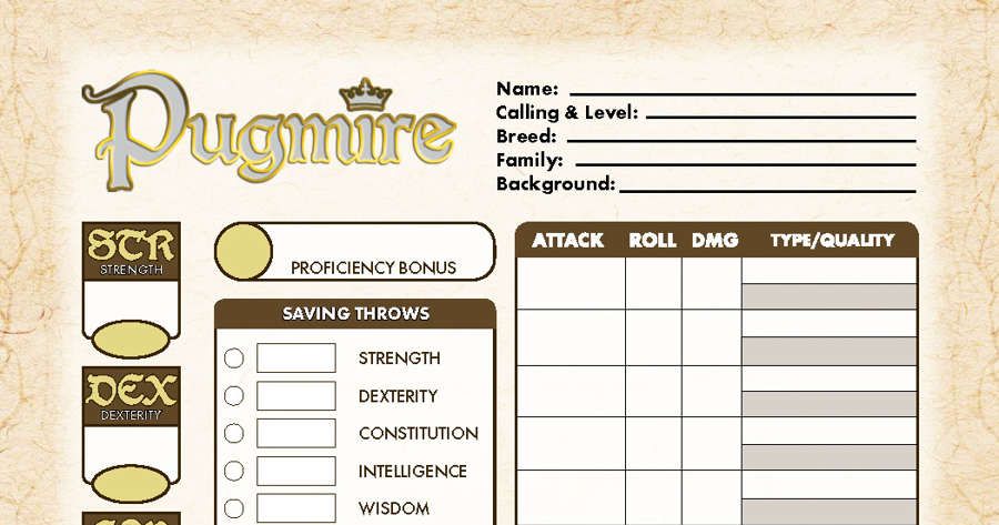 Pugmire Interactive Character Sheet | RPG Item | RPGGeek