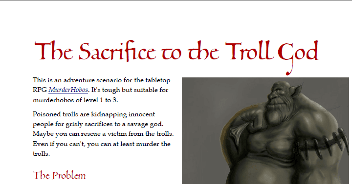 The Sacrifice to the Troll God | RPG Item | RPGGeek