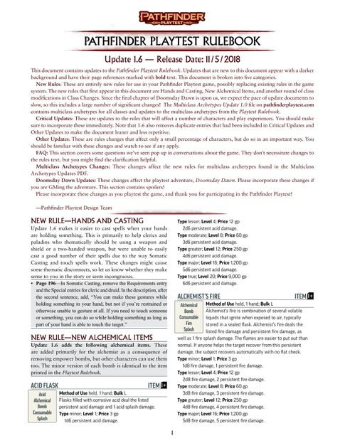 Pathfinder Playtest: Rulebook Update | RPG Item | RPGGeek