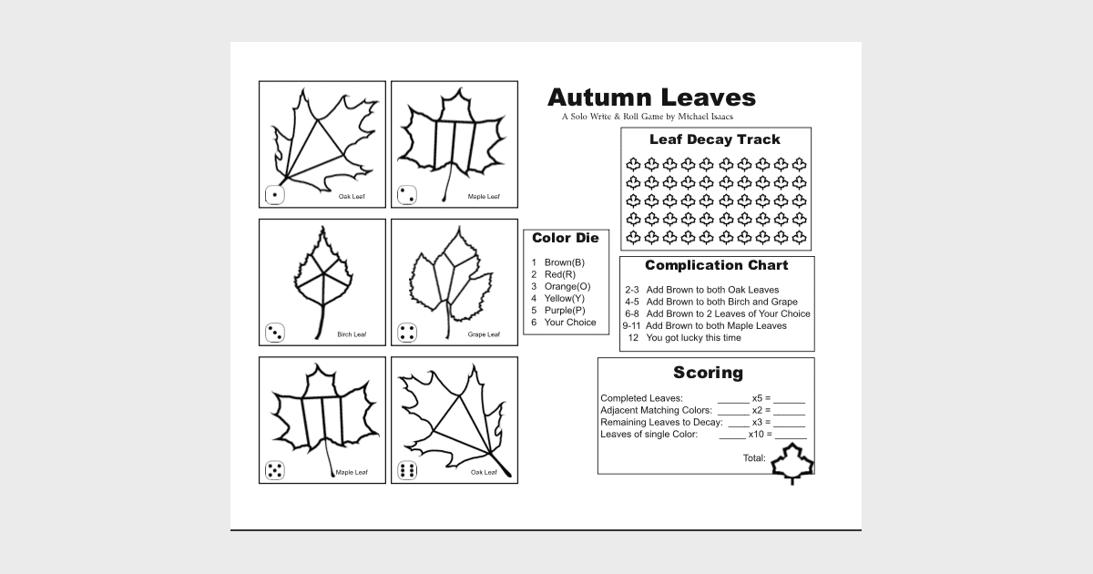 Print and Play: Autumn Leaves | Juegos Roll & Write