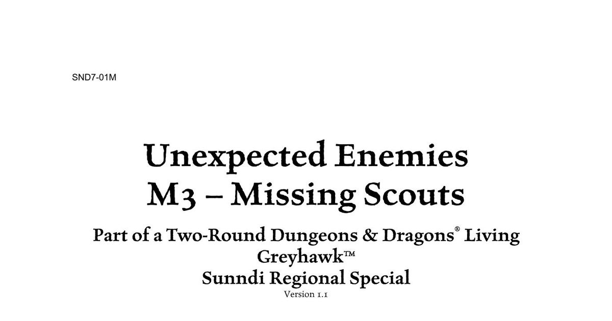 SND7-01M M3: Unexpected Enemies: Missing Scouts | RPG Item | RPGGeek