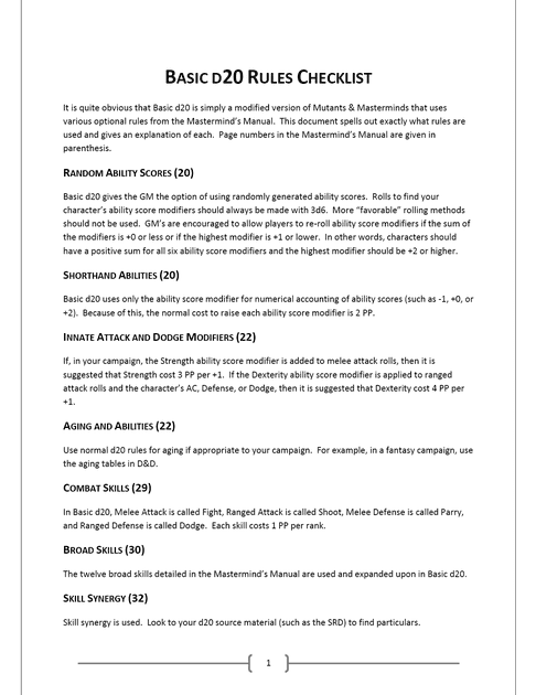 Basic d20 Rules Checklist | RPG Item | RPGGeek
