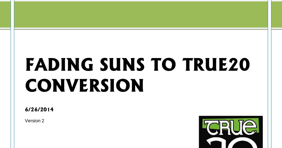 Fading Suns to True20 Conversion | RPG Item | RPGGeek