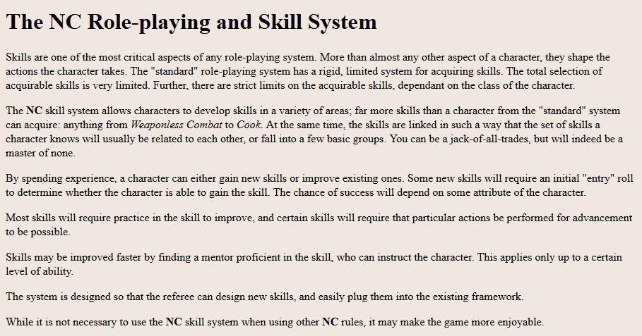 The NC Skill System | RPG Item | RPGGeek