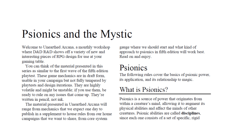 Unearthed Arcana 2015-07-06: Psionics and the Mystic | RPG Item ...