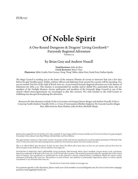 FUR7-07: Of Noble Spirit | RPG Item | RPGGeek