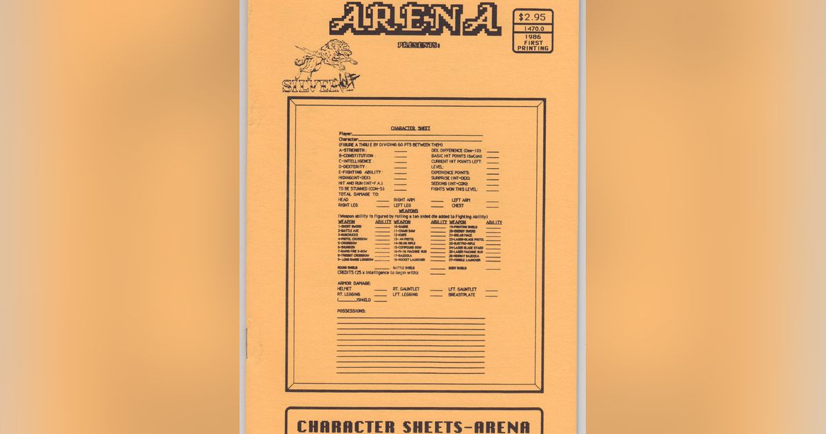 Arena Character Sheets | RPG Item | RPGGeek