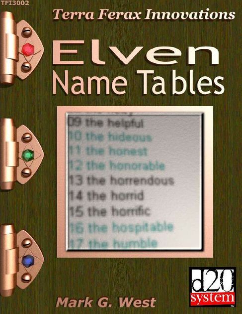 Elven Name Tables | RPG Item | RPGGeek