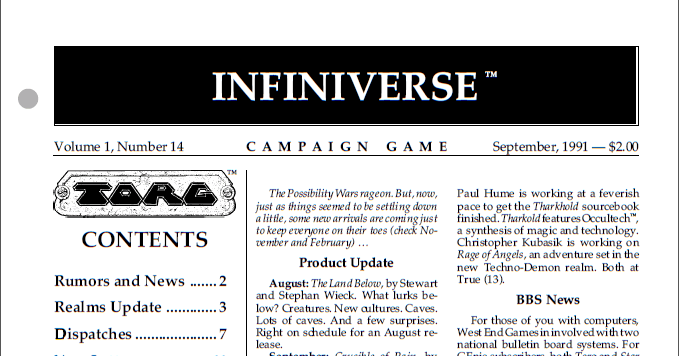 Infiniverse (Vol 1, Number 14 - Aug 1991) | Issue | BoardGameGeek