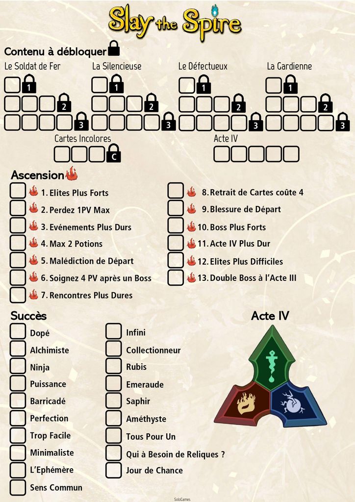 SLAY THE SPIRE_FEUILLE DE PROGRESSION | Slay the Spire: The Board Game