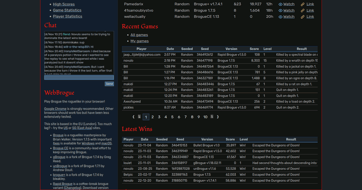 I attempt to dominate the Latest Wins at brogue.roguelikelike.com ...