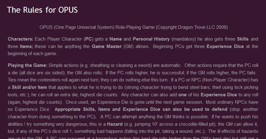 OPUS: The One Page Universal System | RPG Item | BoardGameGeek