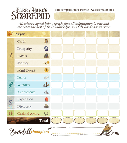 Fancy Everdell Scorepad (with champion) + Bellfare, Pearlbrook ...