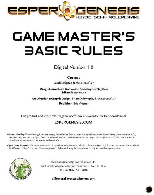 Esper Genesis Game Master's Basic Rules | RPG Item | RPGGeek