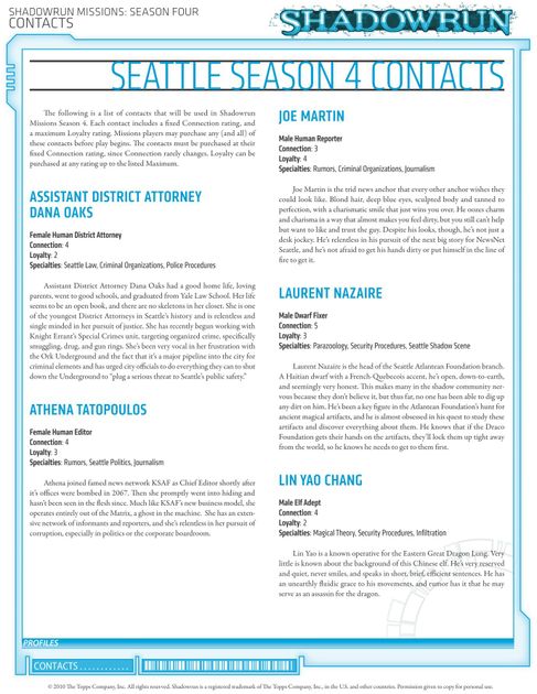 Shadowrun Missions: Season Four Contacts | RPG Item | RPGGeek