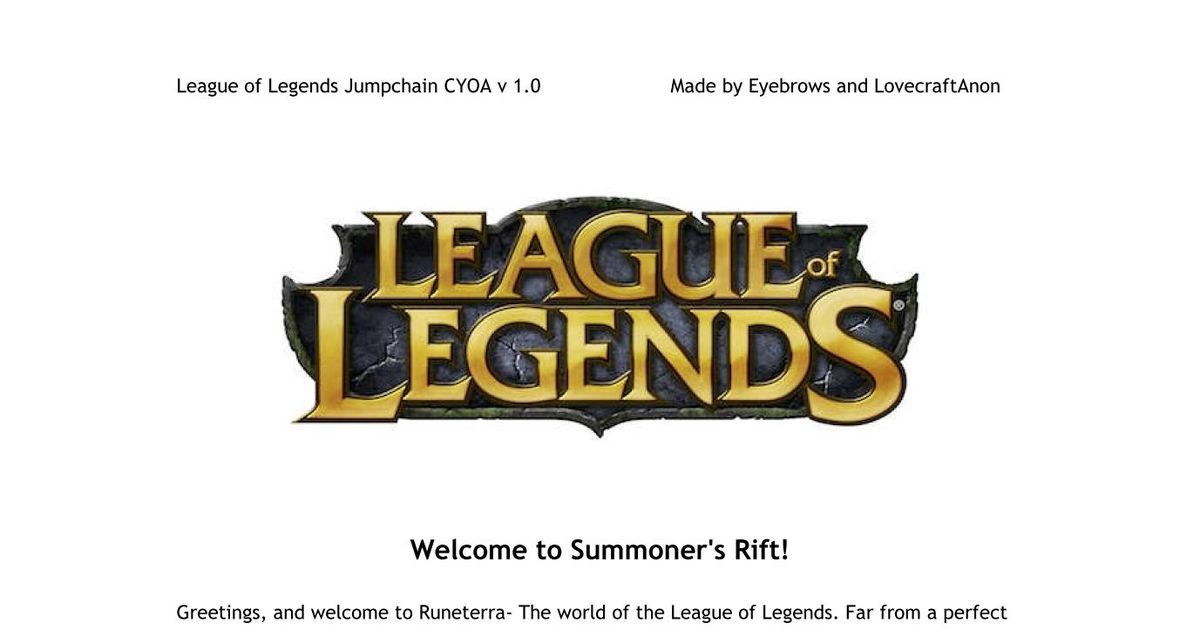 League of Legends Jumpchain CYOA | RPG Item | RPGGeek