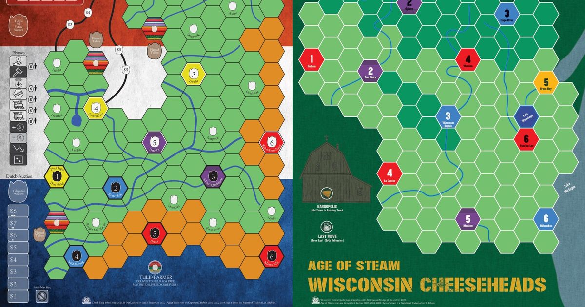 Age of Steam Expansion: Dutch Tulip Bubble / Wisconsin Cheeseheads ...