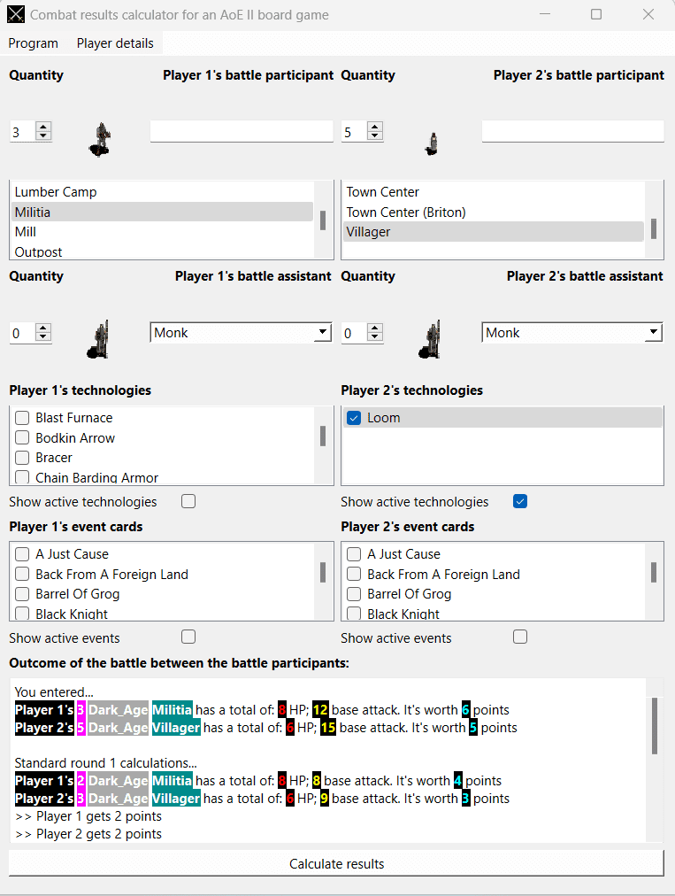 Combat results calculator | Age of Empires: Expandable Card Game