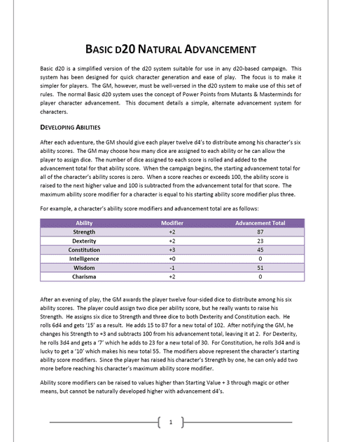 Basic d20 Natural Advancement | RPG Item | RPGGeek
