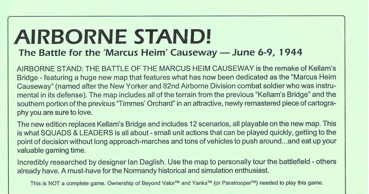Airborne Stand!: The Battle for the Marcus Heim Causeway | Board Game ...