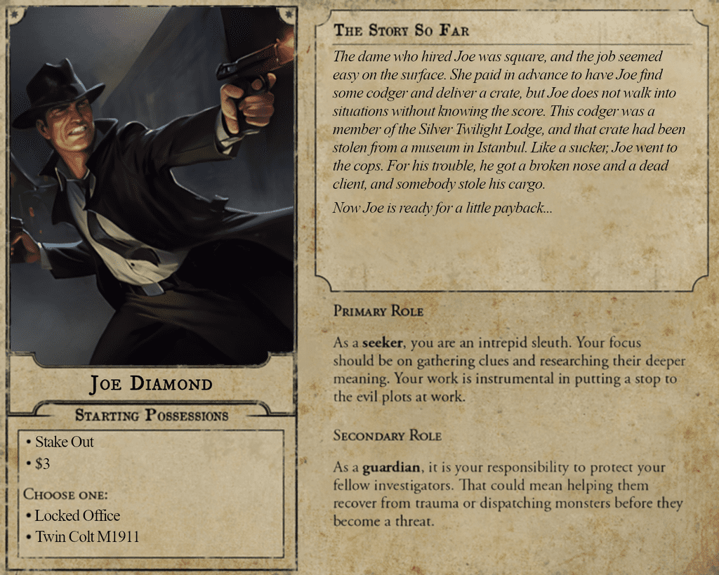 Investigator Pack 3 Joe Diamond The Private Eye 55 Arkham Horror Third Edition