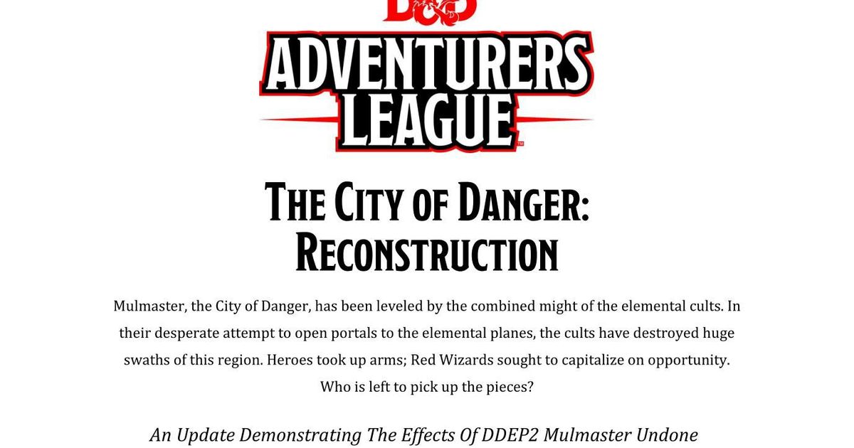 The City of Danger: Reconstruction | RPG Item | RPGGeek