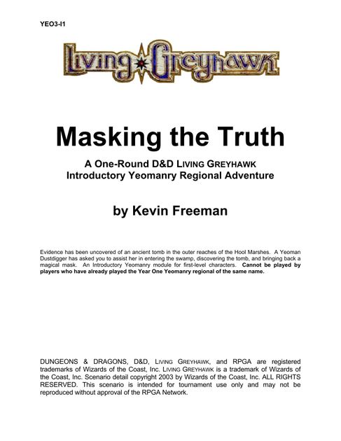 YEO3-I1: Masking the Truth | RPG Item | RPGGeek