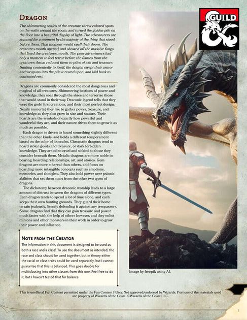 The Dragon: A Homebrew Race/Class for Monster PCs | RPG Item | RPGGeek