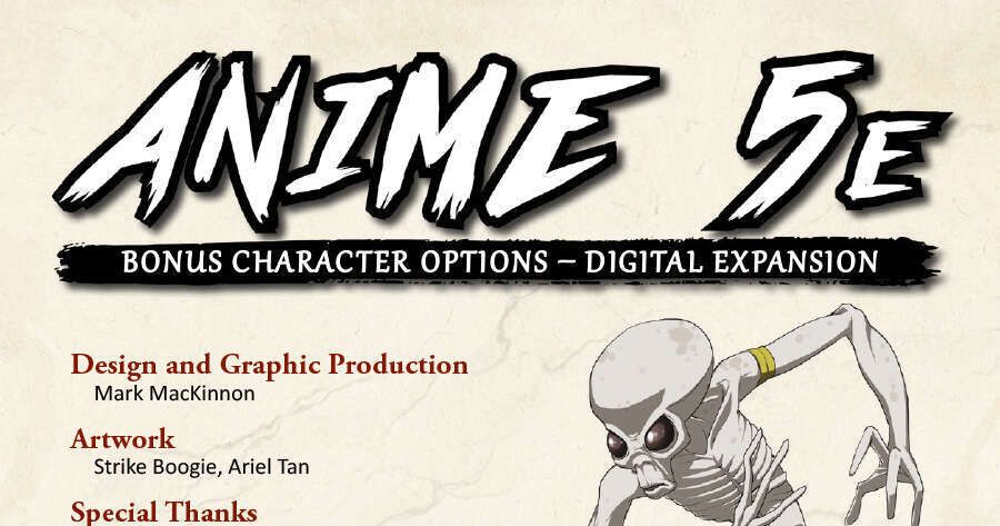 Anime 5E Bonus Character Options | RPG Item | RPGGeek