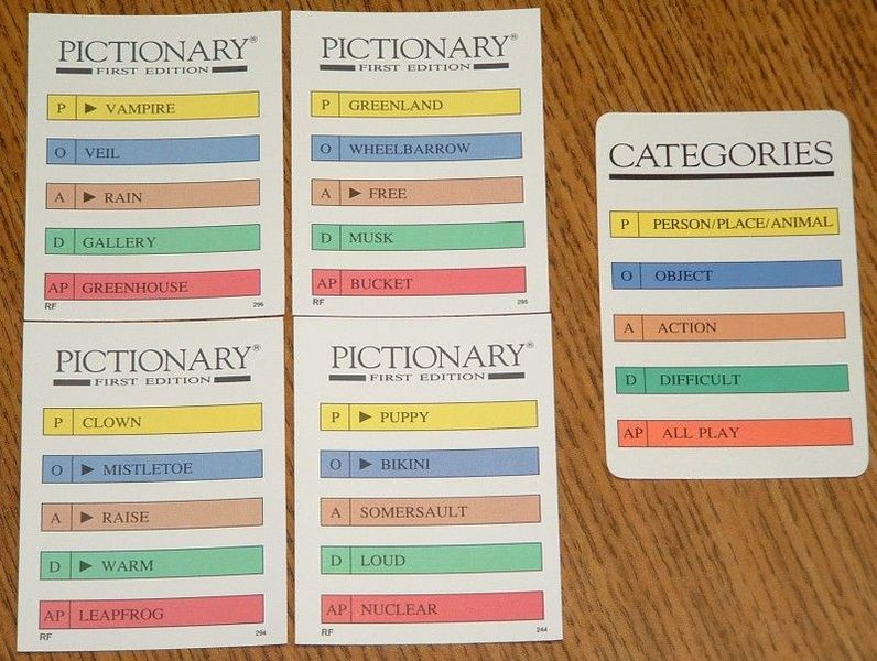 pictionary card categories