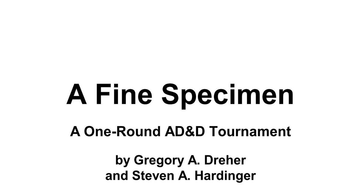 A Fine Specimen | RPG Item | RPGGeek