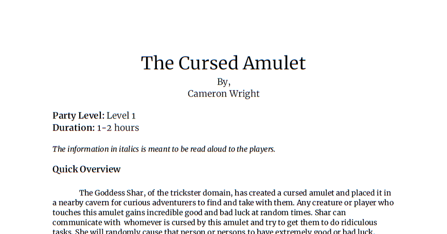 The Cursed Amulet | RPG Item | RPGGeek
