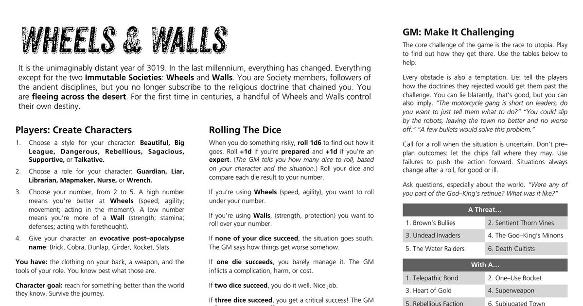 Wheels & Walls | RPG Item | RPGGeek