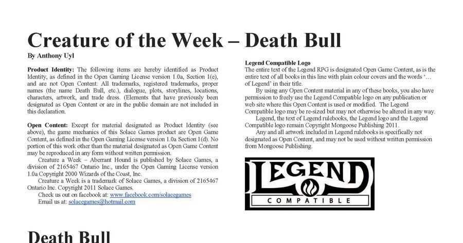 Creature of the Week: Death Bull (Legend) | RPG Item | RPGGeek